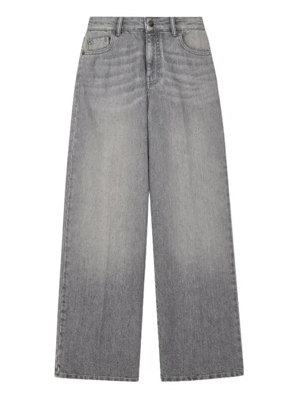 Emporio Armani Logo Plaque Wide Leg Jeans - Grey