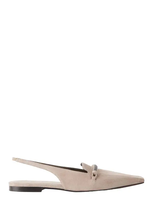 Brunello Cucinelli Suede Pointed-toe Slingback Flats With Monili Beading - Grey