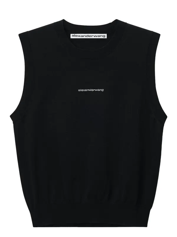 Alexander Wang Logo Sleeveless Knitted Top - Black