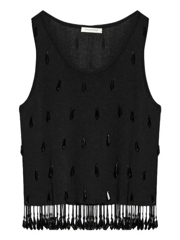 BY MALENE BIRGER Beaded Embellished Sleeveless Crew Neck Vest - Black