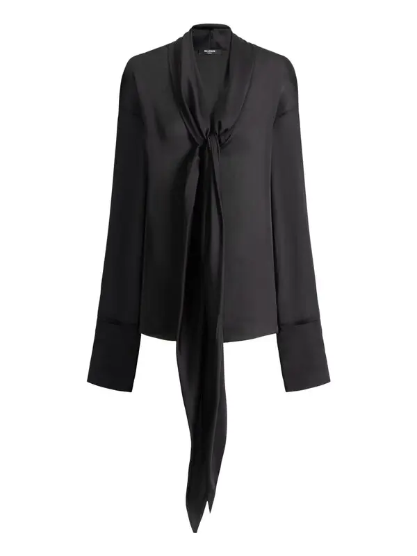 Balmain Silk Shirt With Tie Detail - Black