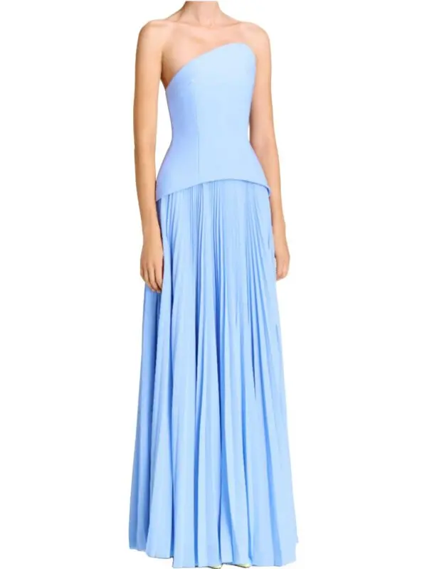 Solace Strapless Crinkled Texture Gown - Light Blue