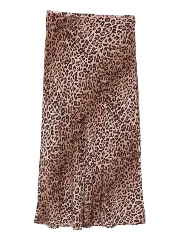 Rixo Leopard Print Midi Skirt - Brown