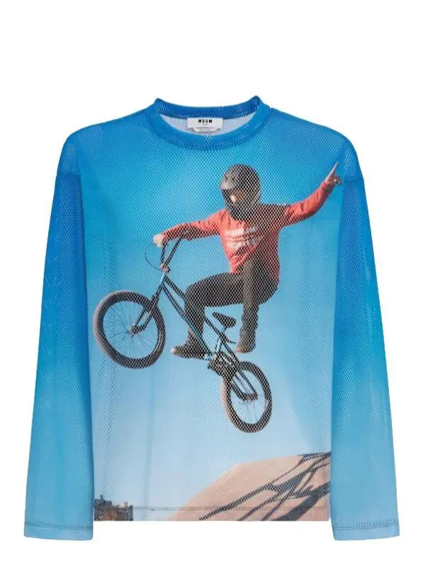 MSGM Multi-color Mesh Long Sleeve Tee - Blue