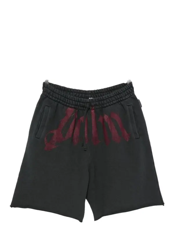 Palm Angels Elastic Waist Shorts With Drawstring And Frayed Hem - Black