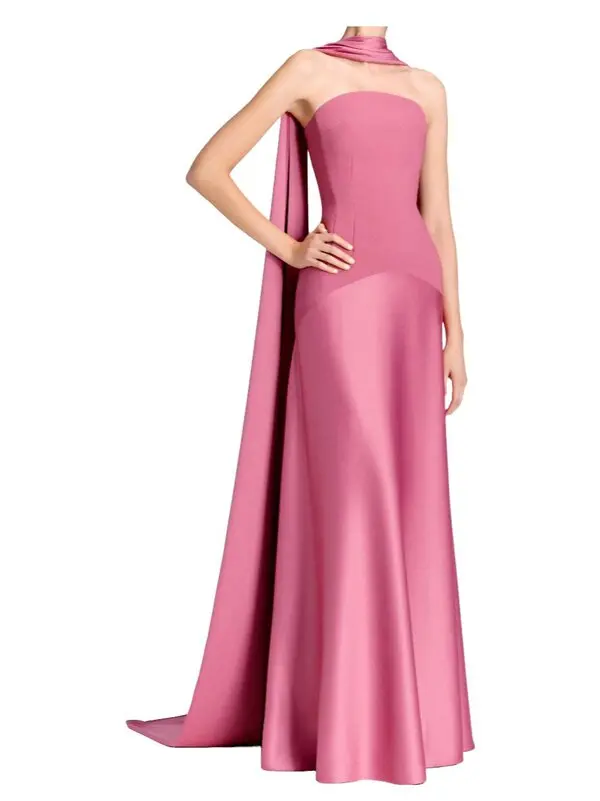 Solace Strapless Scarf Detail Gown - Deep Rose