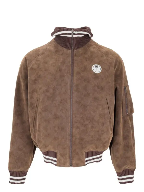 Palm Angels Logo-patch Suede-effect Bomber Jacket - Brown