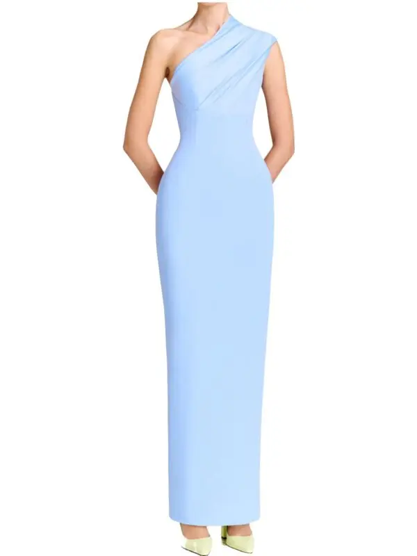 Solace One-shoulder Draped Gown With Back Slit - Light Blue