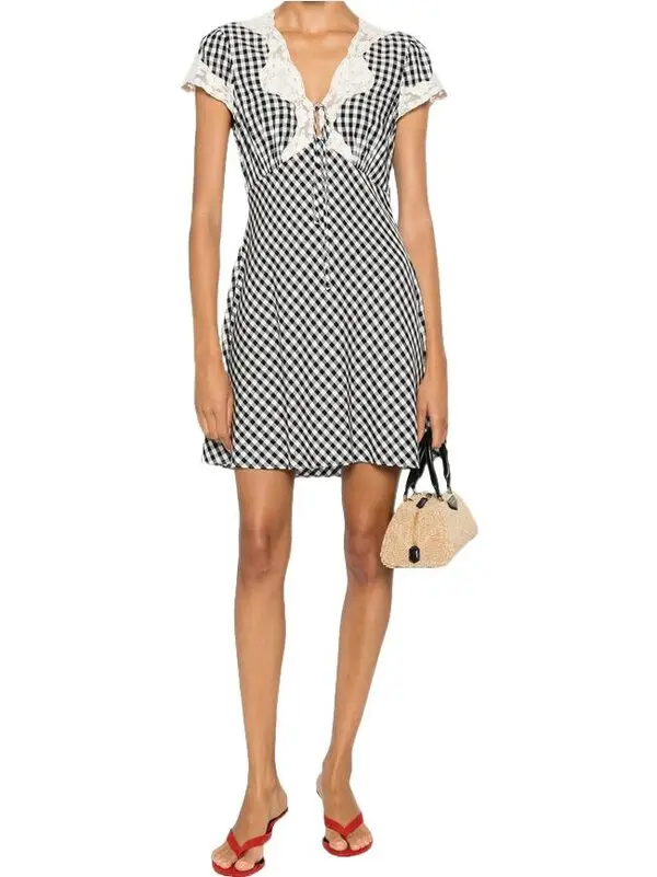 Rixo Plaid Lace Detail Mini Dress - Multicolor