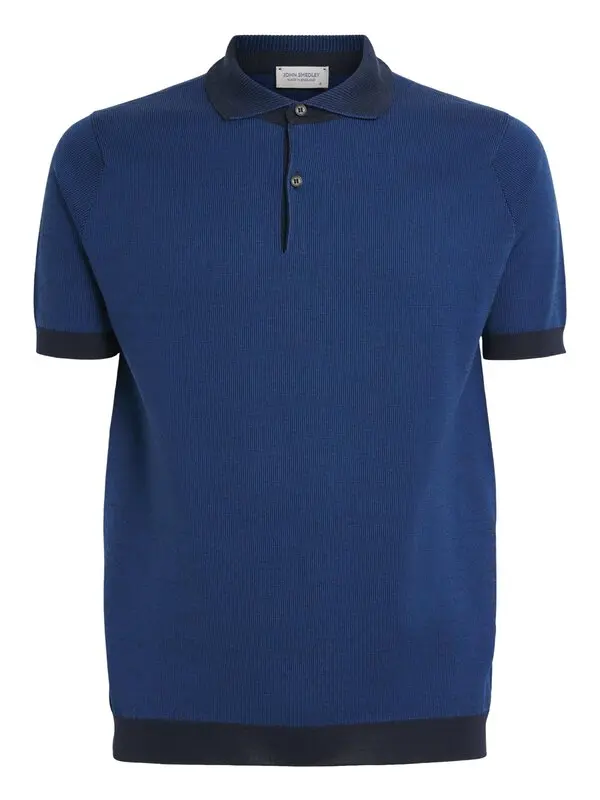 John Smedley Extra Fine Merino Jacquard Polo Shirt - Blue