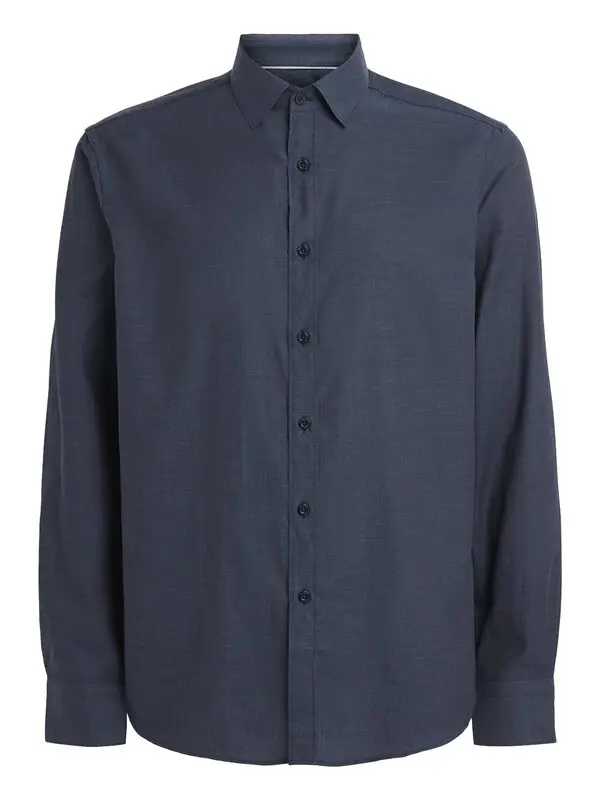 Canali Cotton Herringbone Shirt - Navy