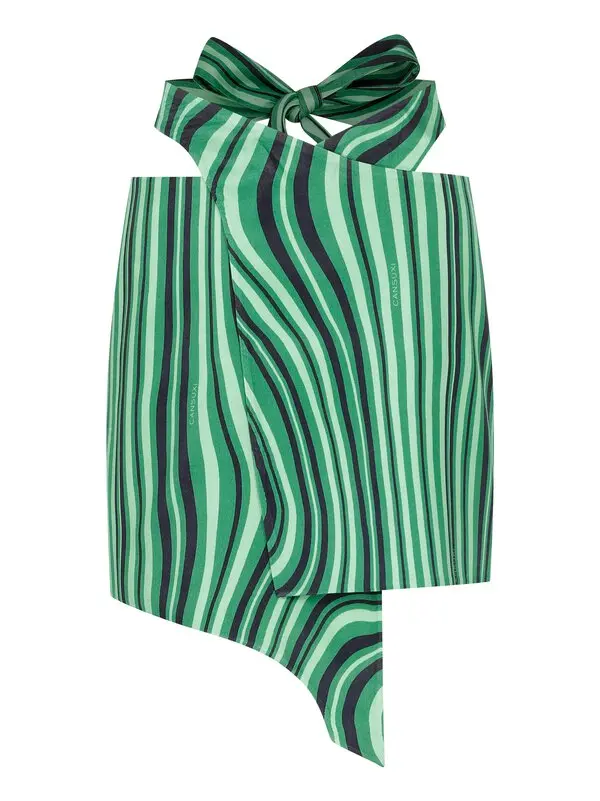 CANSU XI Bodrum Mini Skirt Dionysus Printed Vegan Silk - Green
