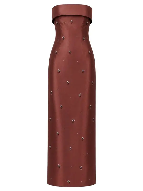 GUSHKA Embellished Column Gown - Brown
