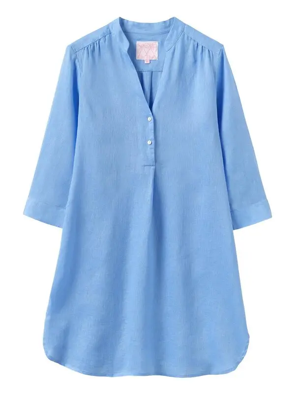 PINK HOUSE Linen Decima Dress With Hemmed Cuff - Blue