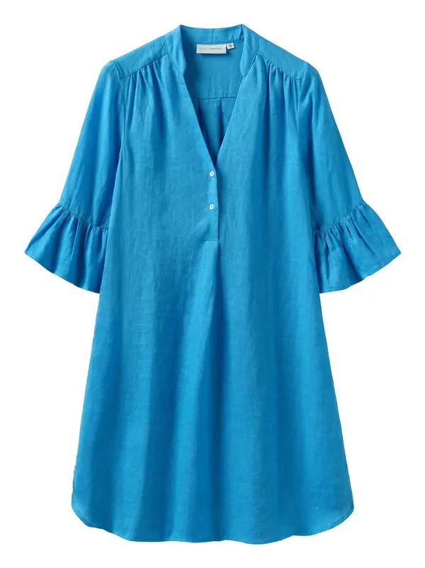 PINK HOUSE Linen Dress With Frilled Cuff - Blue