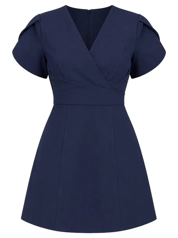 GIRL IN MIND Bridget Twist Front Split Arm Mini Dress - Blue