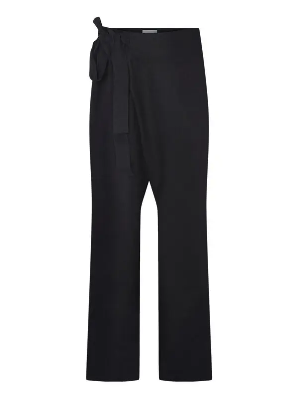 CANSU XI Tie Detailed Vegan Silk Blend Trousers - Black