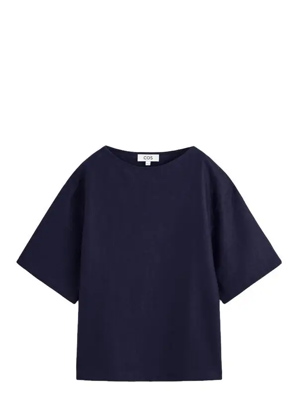 Cos Boat-neck Linen T-shirt - Navy