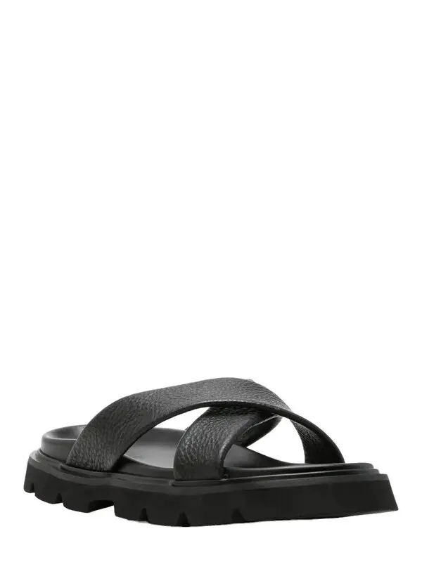SERGIO MORETTI FIRENZE Criss-cross Grained Leather Slippers - Black