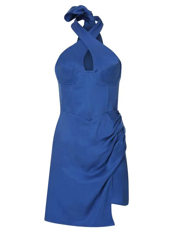 CANSU XI Gaia Ra Mini Dress In Vegan Silk - Blue