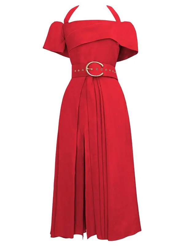 ALINA CERNATESCU Off-shoulder Draped Midi Dress - Red
