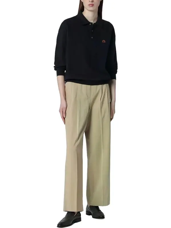 DUNST Long Sleeve Logo Patch Polo Shirt - Black
