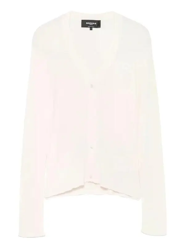 Rochas Ribbed Knit V-neck Cardigan - Neutrals