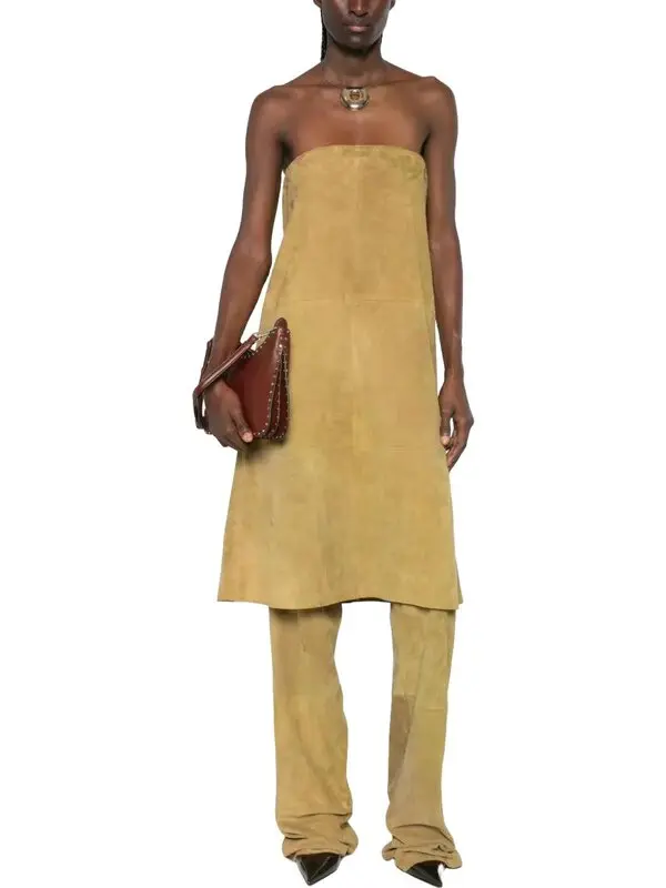 VESTIAIRE D'UN OISEAU LIBRE Strapless Suede Top And Trousers - Neutrals