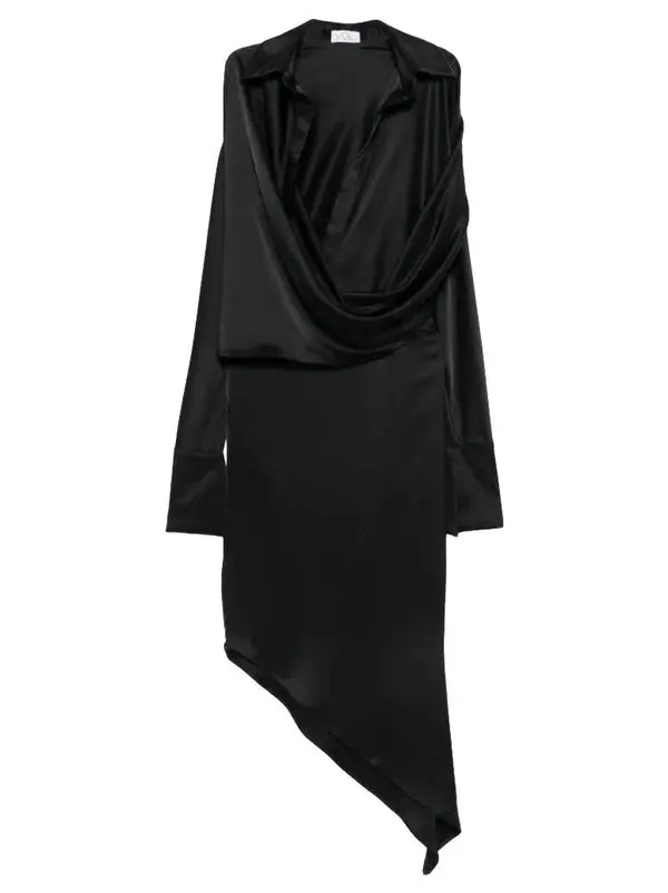 VESTIAIRE D'UN OISEAU LIBRE Asymmetric Draped Midi Dress - Black