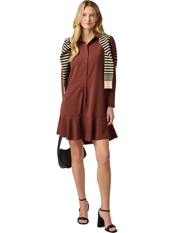 Adrianna Papell Long Sleeve Flounce Hem Hailey Dress - Chocolate
