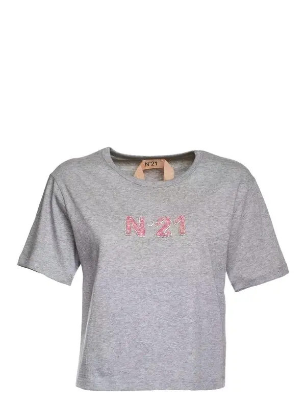 N°21 Logo Embellished Cropped T-shirt - Grey