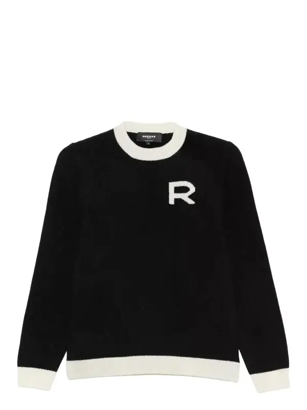 Rochas Intarsia "r" Contrast Trim Sweater - Black