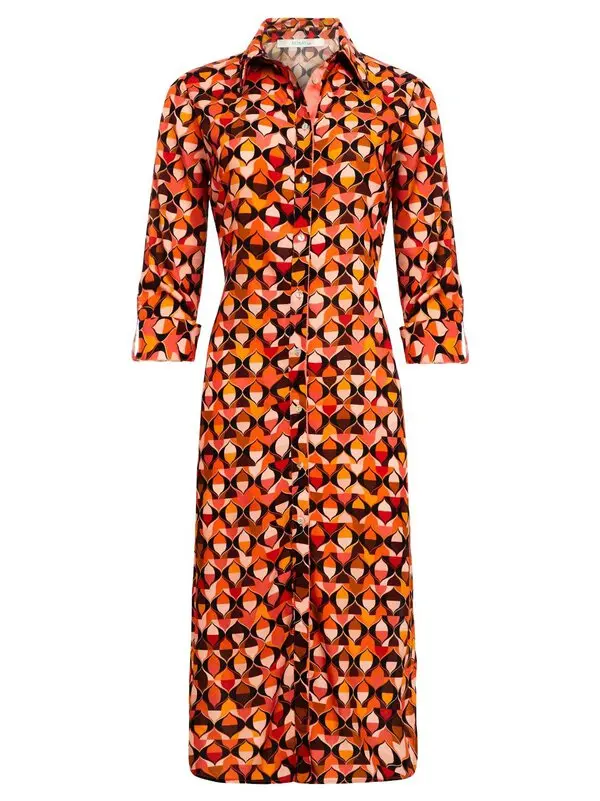 N'ONAT Retro Geometric Print Shirt Dress - Orange