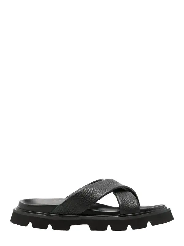 SERGIO MORETTI FIRENZE Criss-cross Leather Slippers - Black