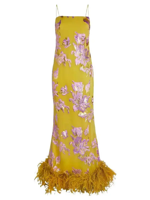 TALLER MARMO Polignac Feather-trimmed Maxi Dress - Yellow