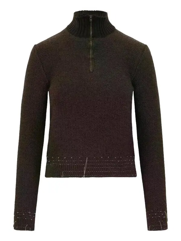 MAISON MARGIELA Quarter-zip Sweater With Frayed Detailing - Brown