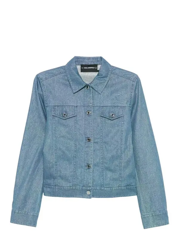 Karl Lagerfeld Logo Embroidered Denim Jacket - Blue