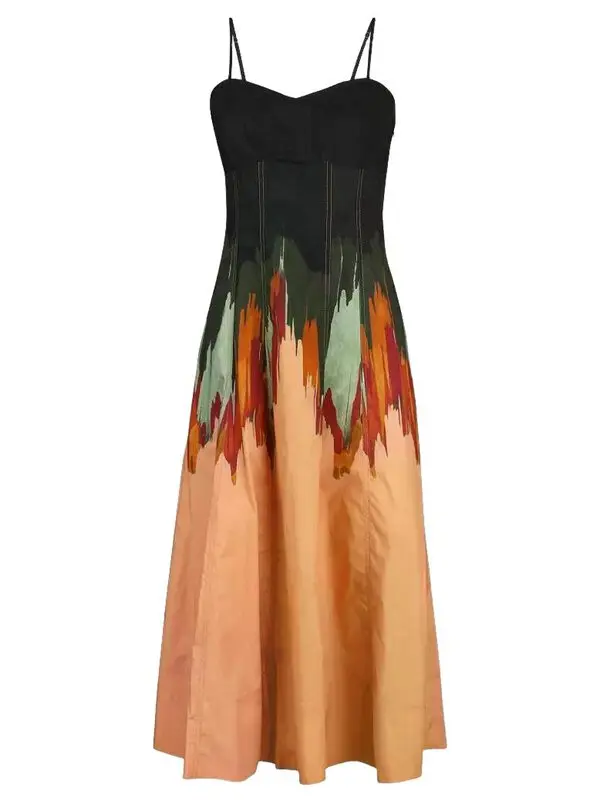 Ulla Johnson Sleeveless Sweetheart Neck Floral Print Midi Dress - Orange