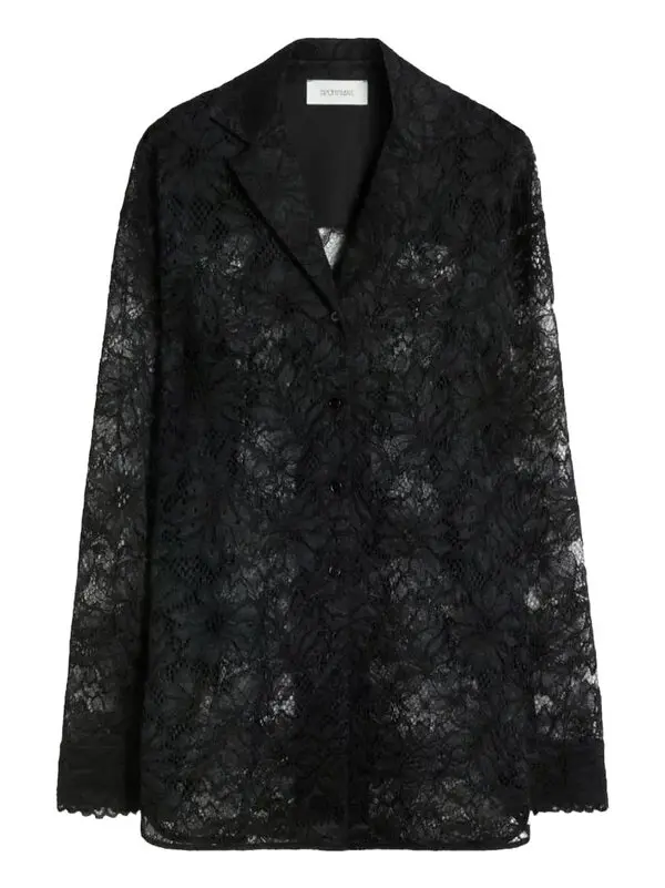 Sportmax Notched Lapel Floral Lace Shirt - Black