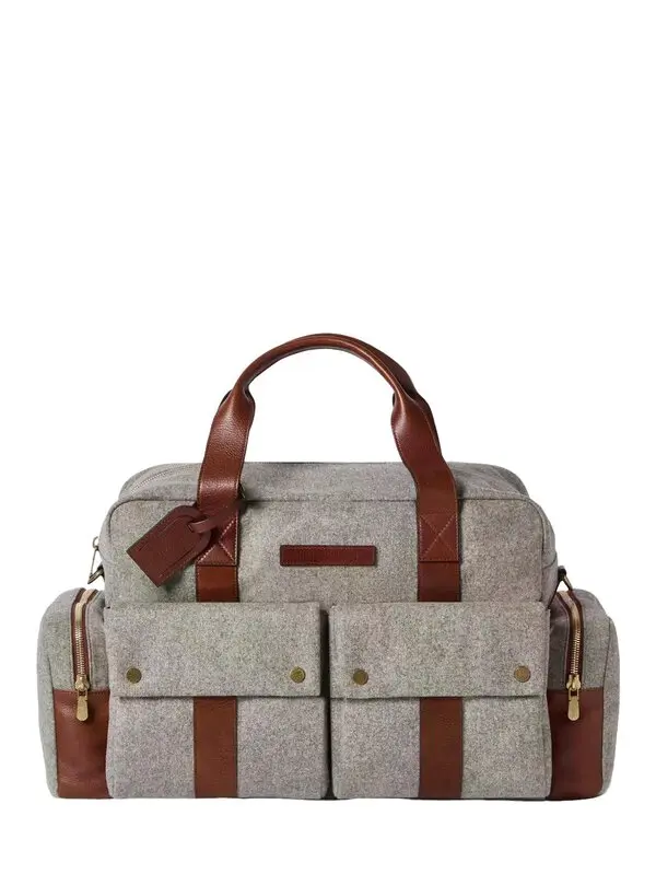 Brunello Cucinelli Virgin Wool, Alpaca, And Cashmere Flannel Leisure Bag With Grained Calfskin Inserts - Grey
