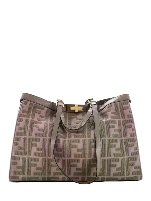 Fendi Peekaboo X-light Zucca Jacquard With Leather Medium Tote Bag - Neutrals