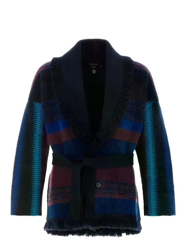 Giorgio Armani Fringe-trimmed Belted Cardigan - Blue