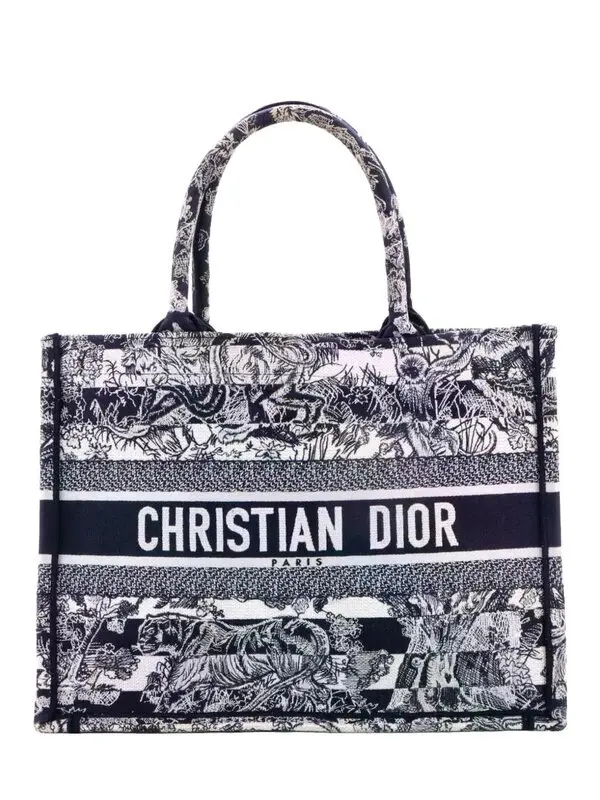 Dior Embroidered Canvas Medium Tote Bag - Blue