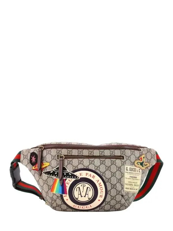 Gucci Courrier Zip Gg Coated Canvas Belt Bag With Applique - Brown