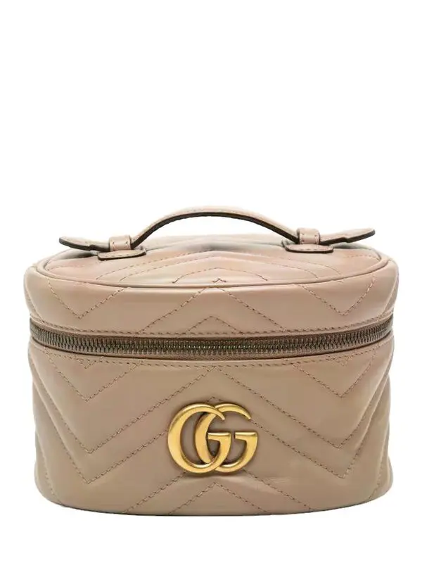 Gucci Mini Gg Marmont Round Leather Vanity Bag - Brown