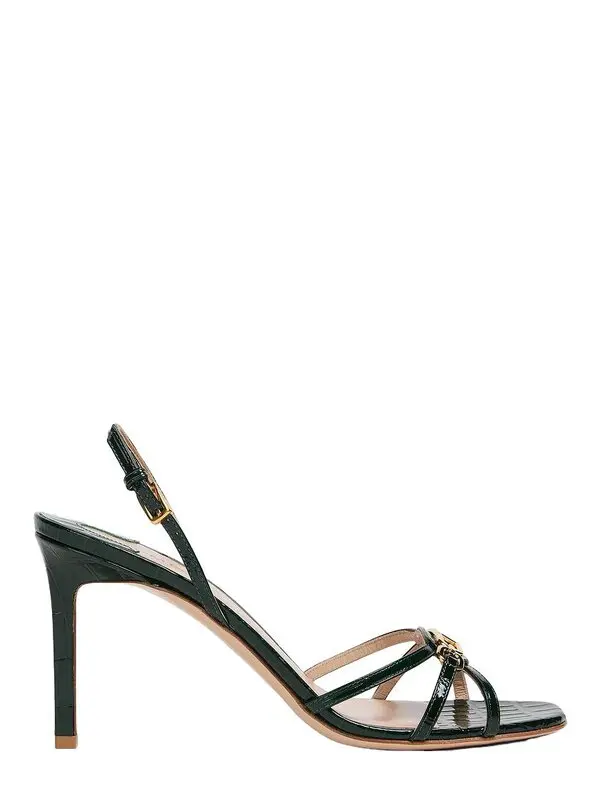 TOM FORD Embellished Croceffect Leather Slingback Sandals - Emerald