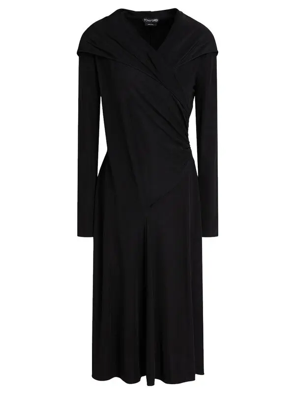 TOM FORD Ribbed Jersey Hooded Midi Dress - Black