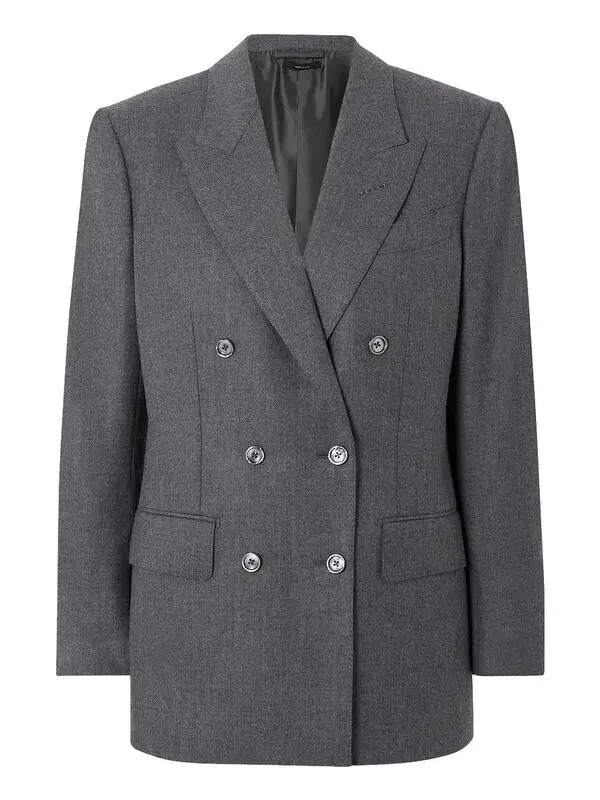 TOM FORD Camden Double-breasted Wool Twill Blazer - Gray