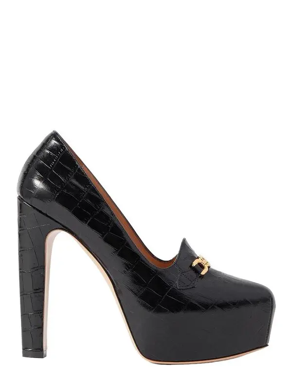 TOM FORD Embellished Croceffect Leather Platform Pumps - Black