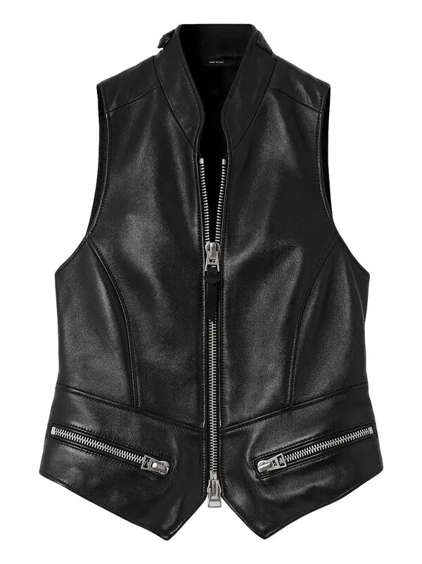 TOM FORD Leather Zip Vest - Black